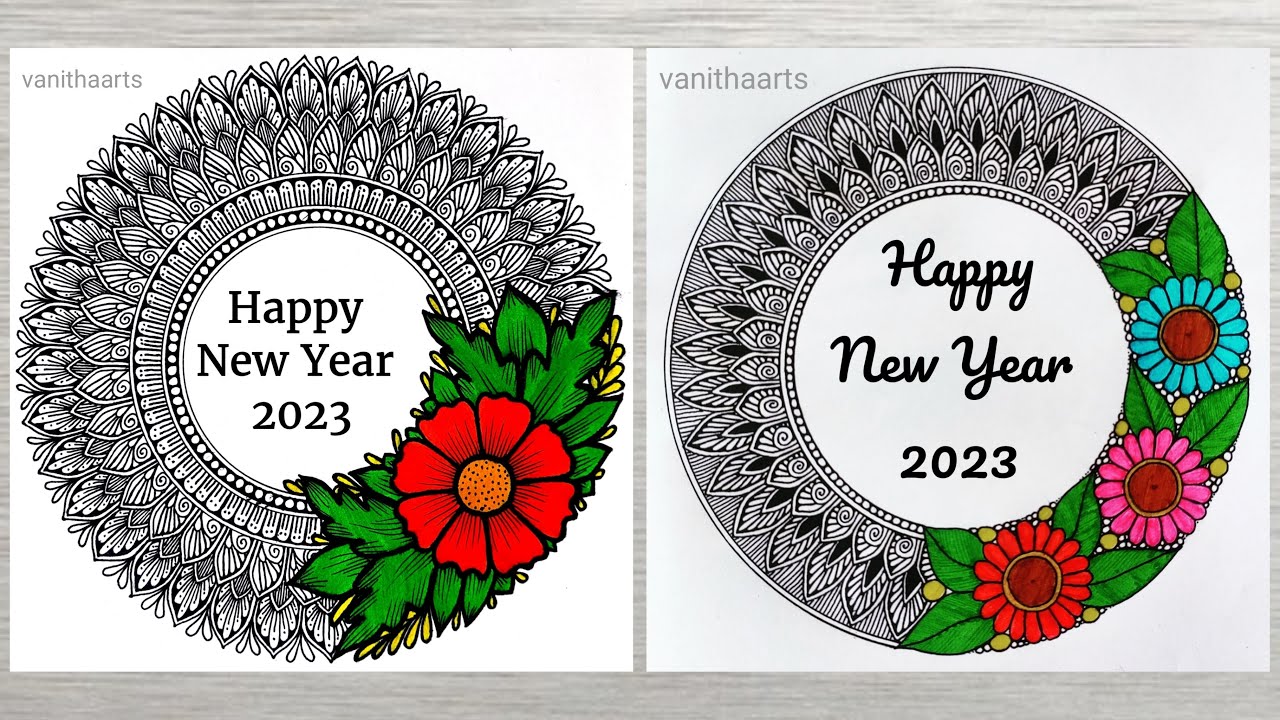 Happy New Year 2023 Mandala Art | How to draw mandala for beginners | New year drawing | Doodle ...