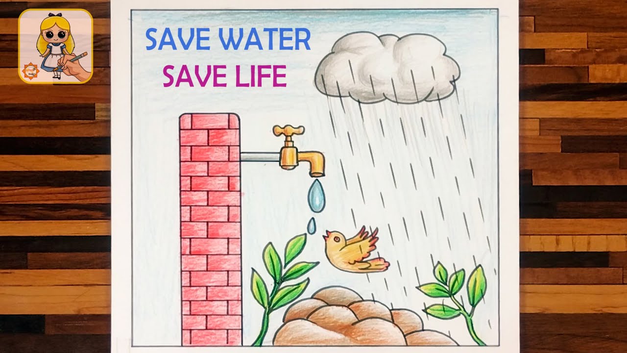 Save Water Save Life Drawing || World Water Day Scenery || Save Water ...
