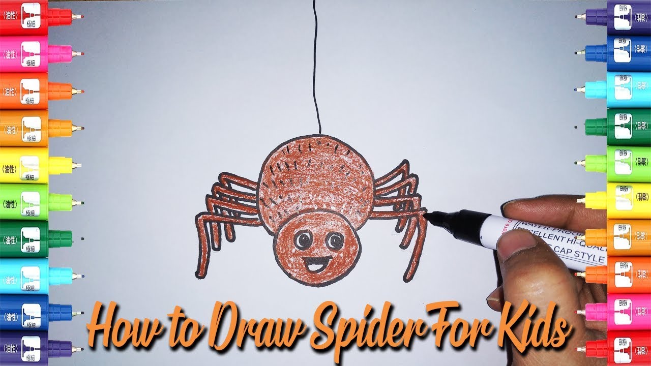 How to draw a Spider for kids - Easy Kids Drawing Tutorial - YouTube