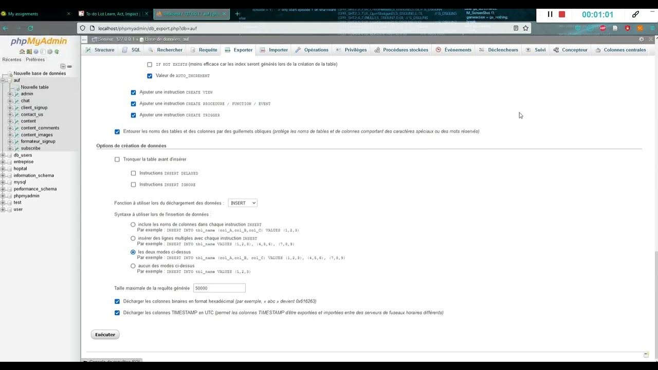 Exporter une base de données avec phpmyadmin - YouTube