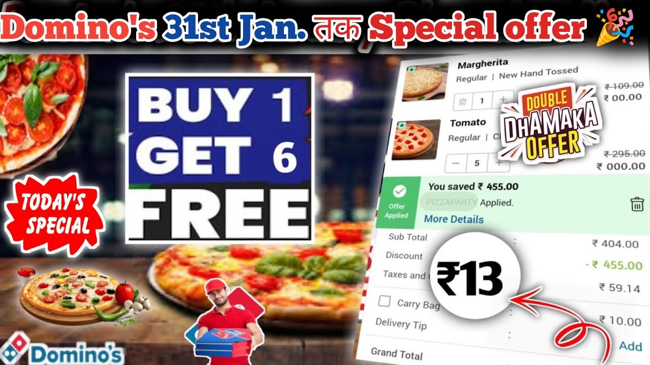 Buy 1 pizza & Get 6 pizza🆓🆓🆓🥳|Domino's pizza offer|Domino's pizza ...