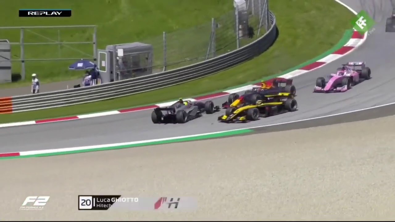 F2 Austria 2020 Race 2 Daruvalla Spins Ghiotto - YouTube