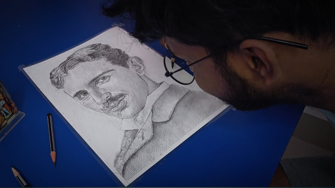 Nikola Tesla drawing || Step by step || Animesh art - YouTube