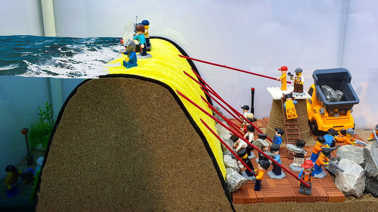 LEGO Dam Breach Experiment with Yellow Cloth - Miniature Lego City ...