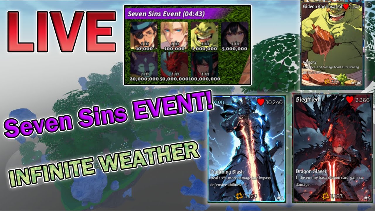 🔴LIVE🔴 Seven Sins Event & GALAXY CARDS & Weather Changes! Card RNG ...