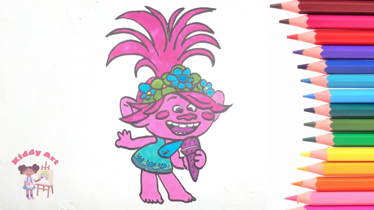 🌈 Draw & Color Singing Poppy from Trolls | Fun Cartoon Drawing for Kids ...