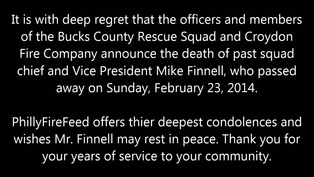 Funeral Announcement for Mike Finnell, Croydon Fire Company & Bucks ...