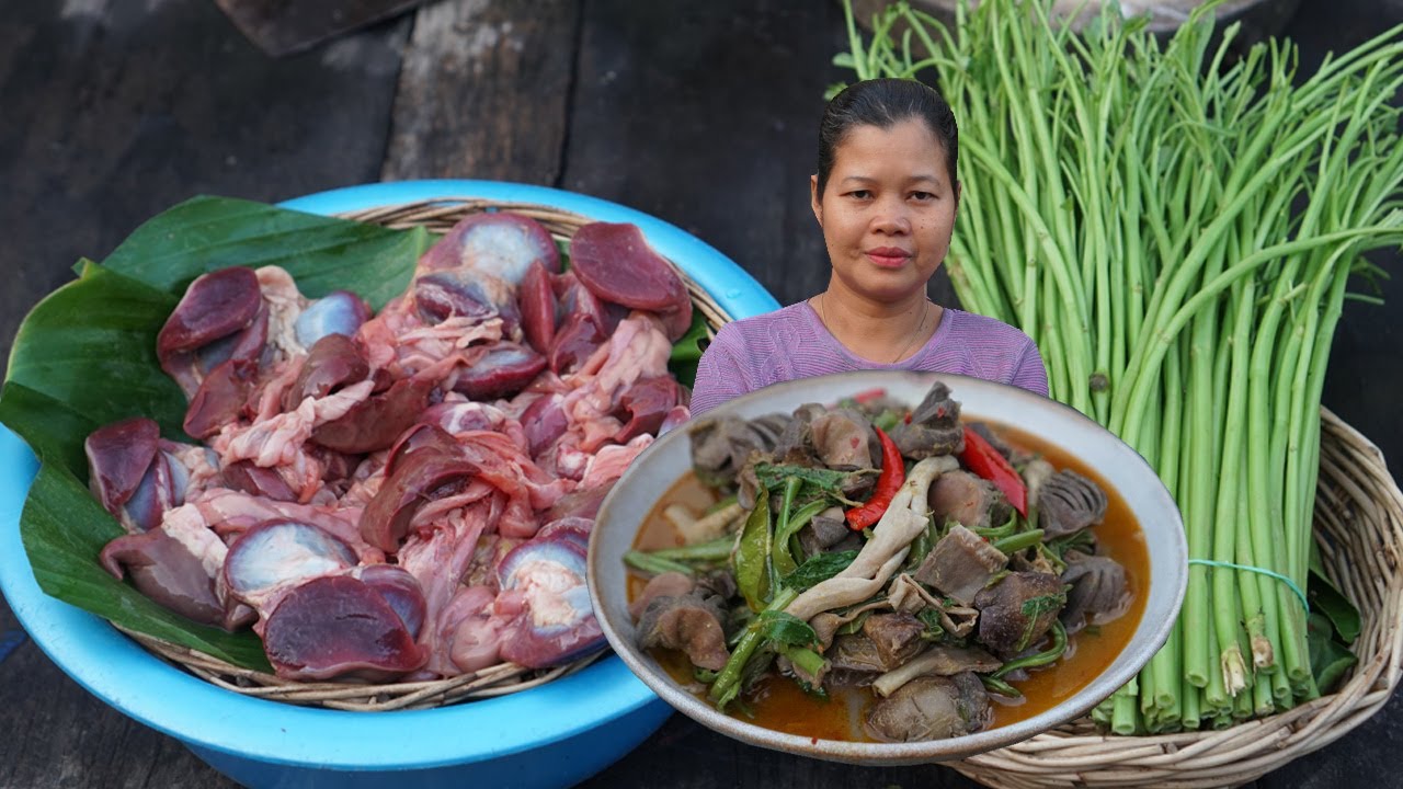Cooking duck gizzard with water morning glory recipe - Simple cooking ...