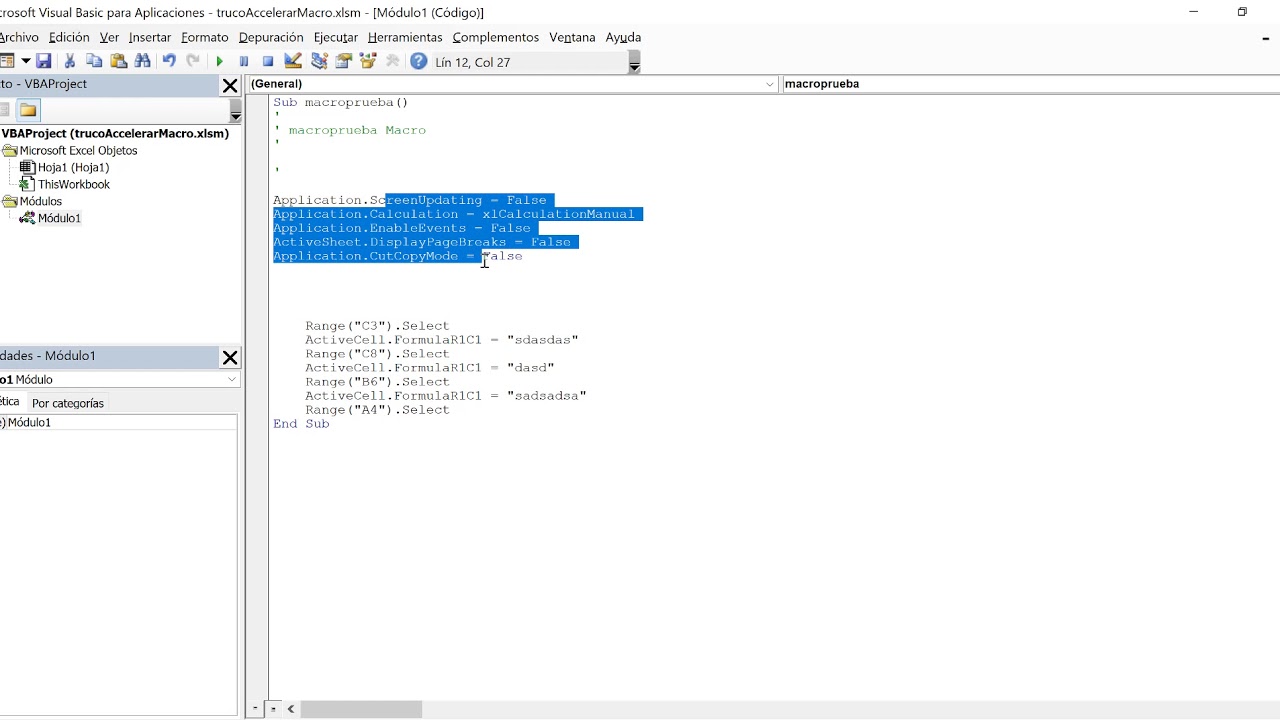 Vba excel: truco para accelerar una macro - YouTube