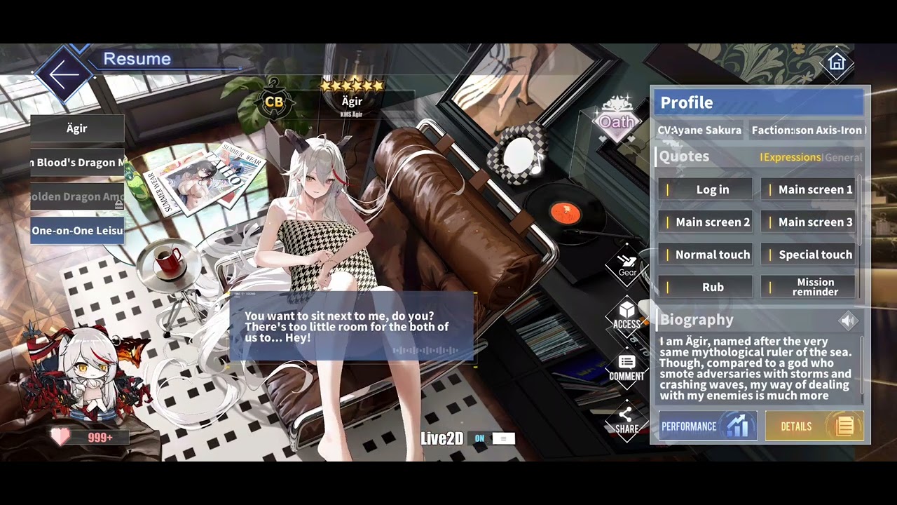 Azur Lane: Agir's One-on-one Leisure Time Skin - Voice lines and ...