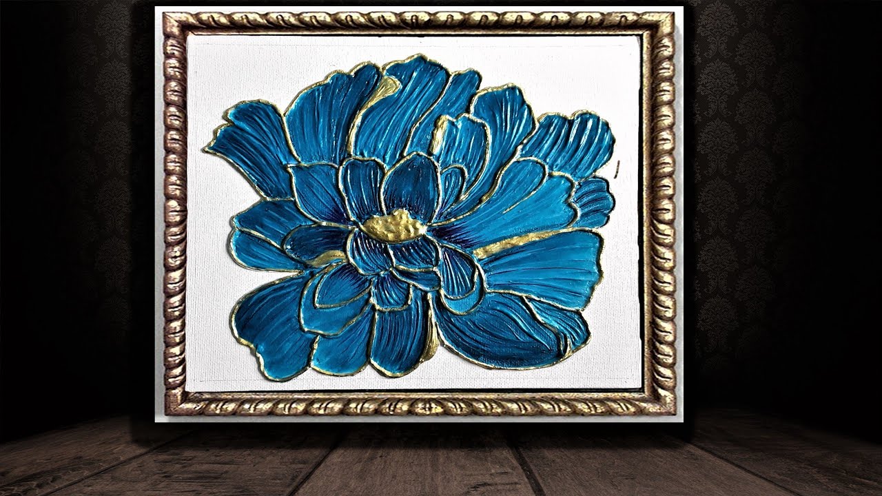 Relief painting on canvas/ Flower cone work/wall putty craft ideas ...