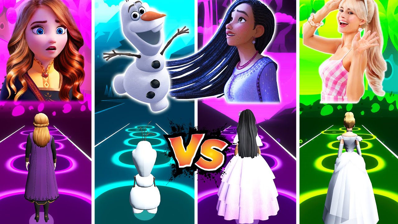 Frozen 3 Anna Vs Olaf Vs Wish Asha Vs Barbie - Tiles Hop EDM Rush! Let ...