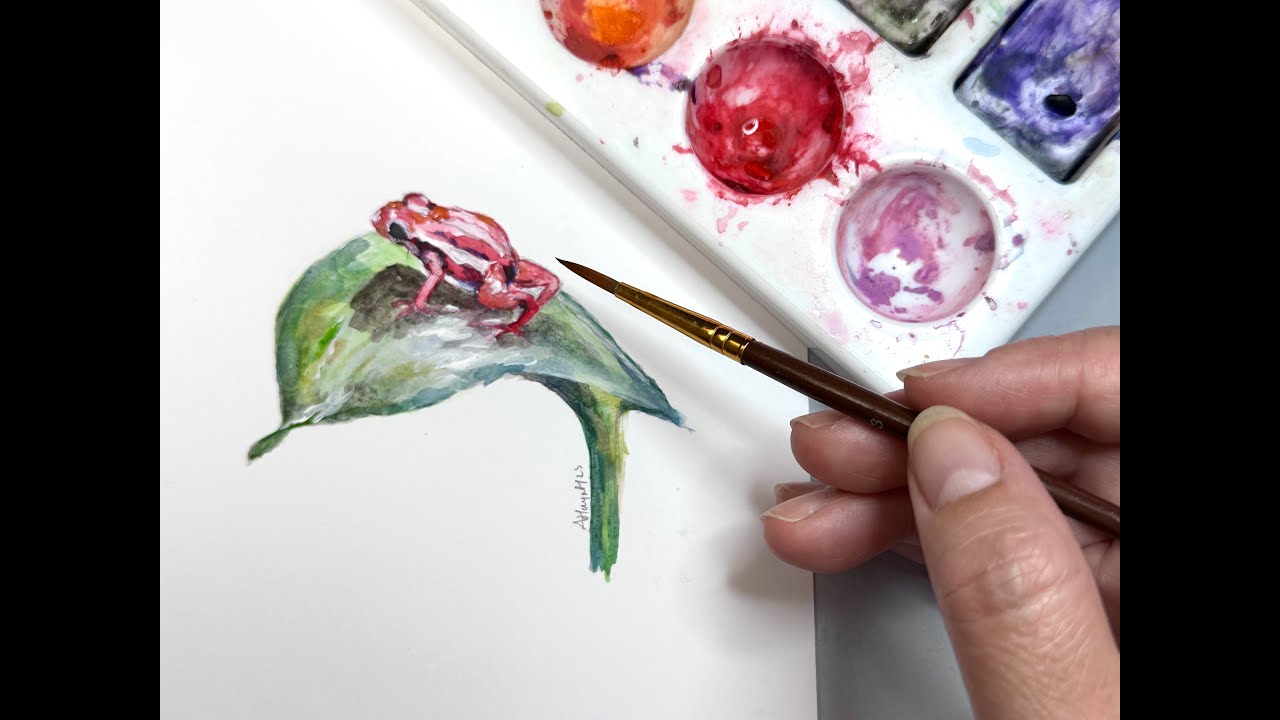 paint PINK FROG ON LEAF, relaxing art, watercolor greeting card design ...