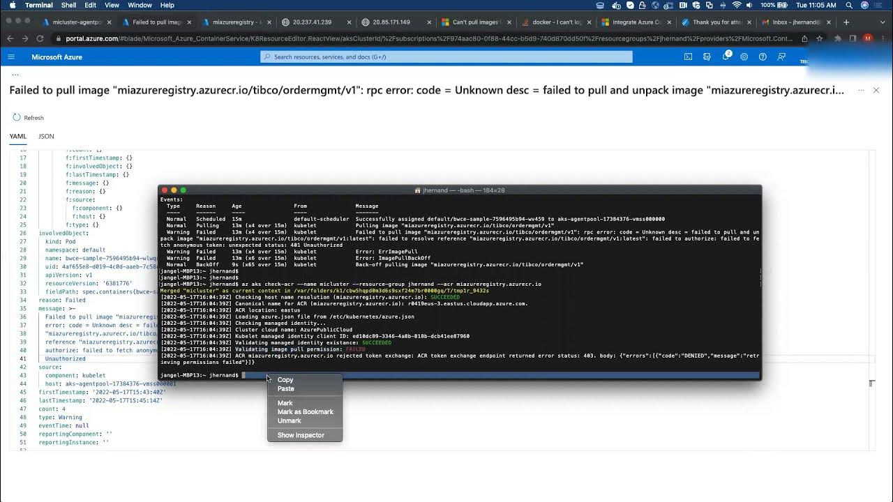 Azure AKS deployment ErrImagePull ImagePullBackOff - YouTube
