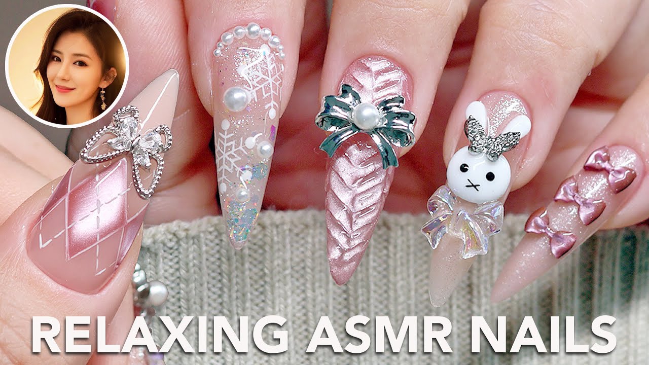 Relaxing ASMR Nails | Christmas Nail Art & Easy Gel-X Nails Tutorial ...