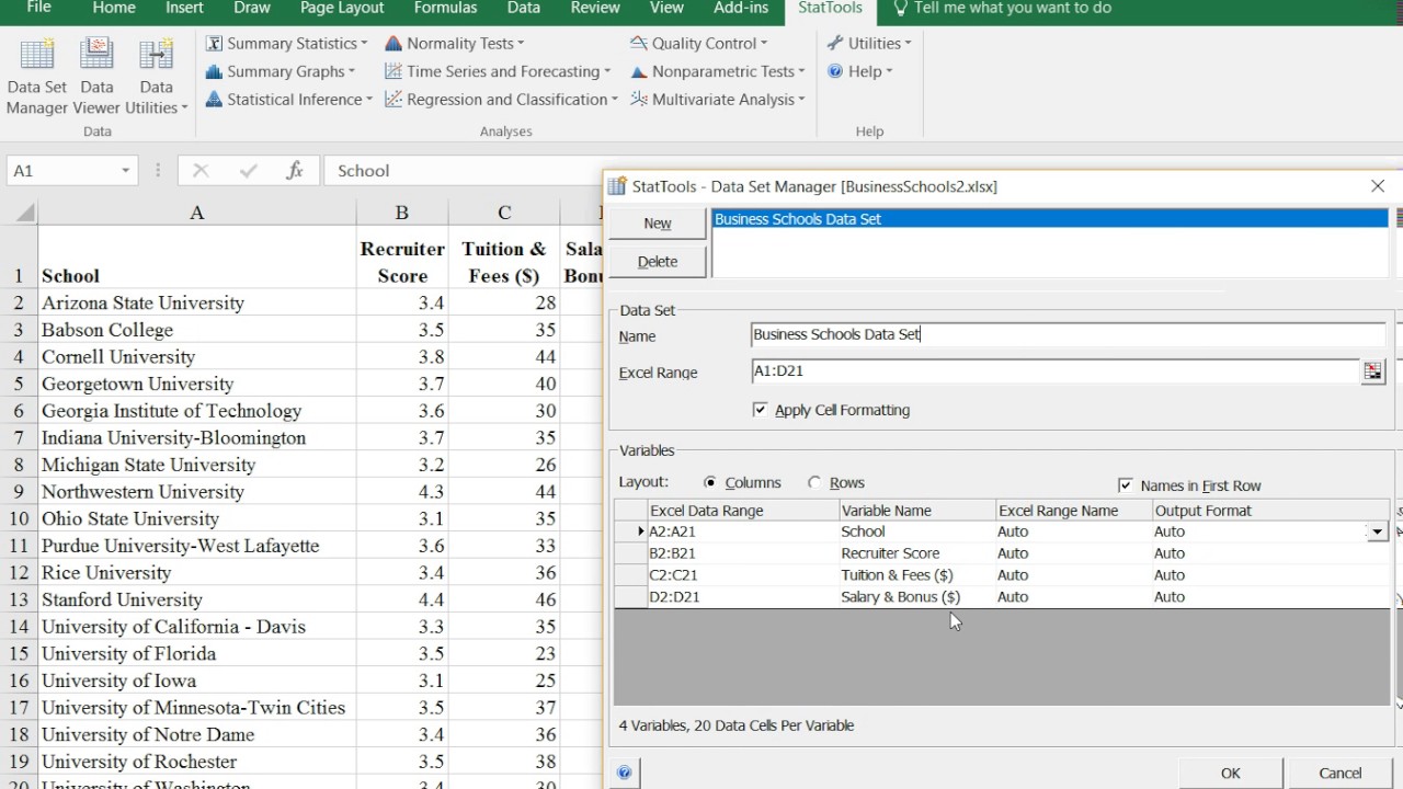 Using StatTools 7 to Create a Regressional Analysis - YouTube