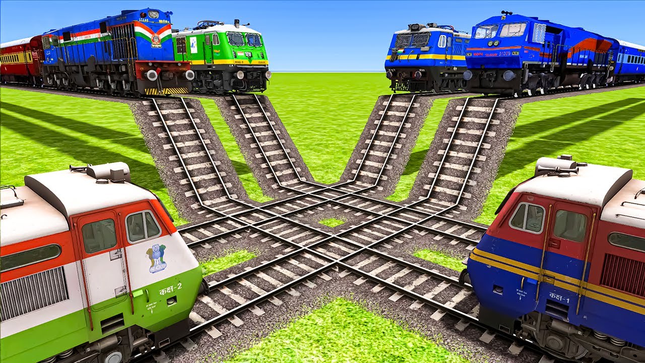 Six Overlapping Stair Rail Tracks Vs Trains Crossing - BeamNG.Drive ...