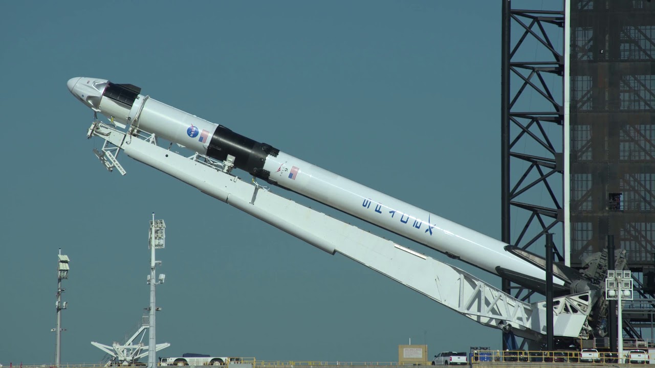 SpaceX Demo-2 Crew Dragon & Falcon 9 Rollout and Lift to Vertical - YouTube