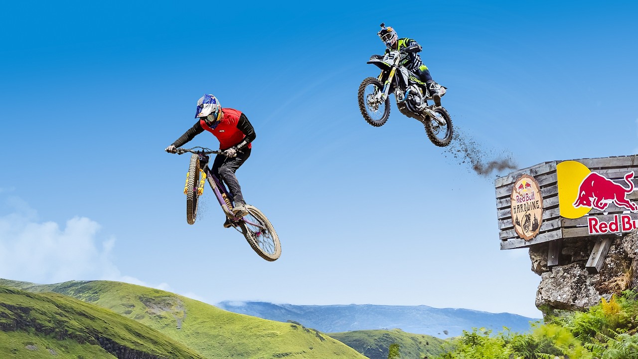 Mountain Bikes x Motorbikes in EPIC Red Bull Hardline Relay - YouTube