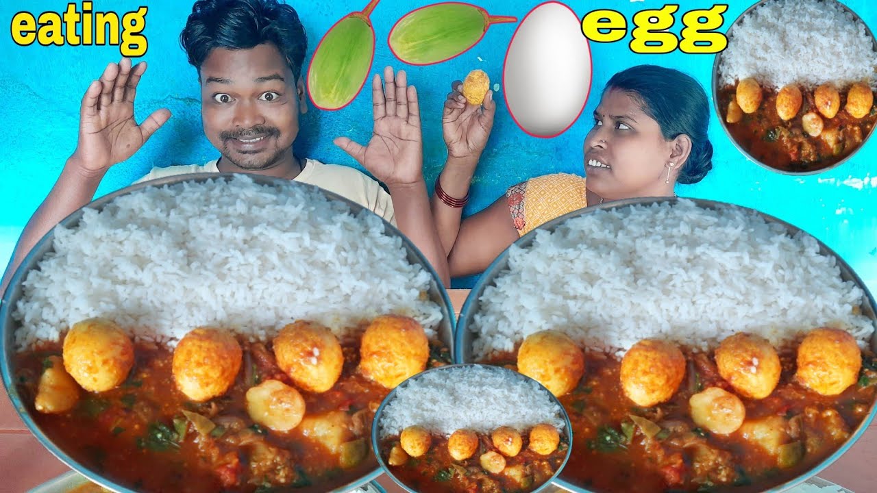 eating show | best indian village food eating show | egg curry with ...