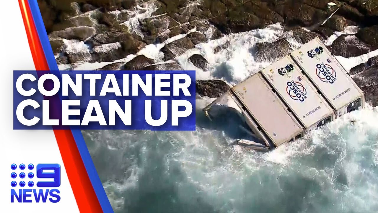 Container clean up begins on NSW coast | Nine News Australia - YouTube
