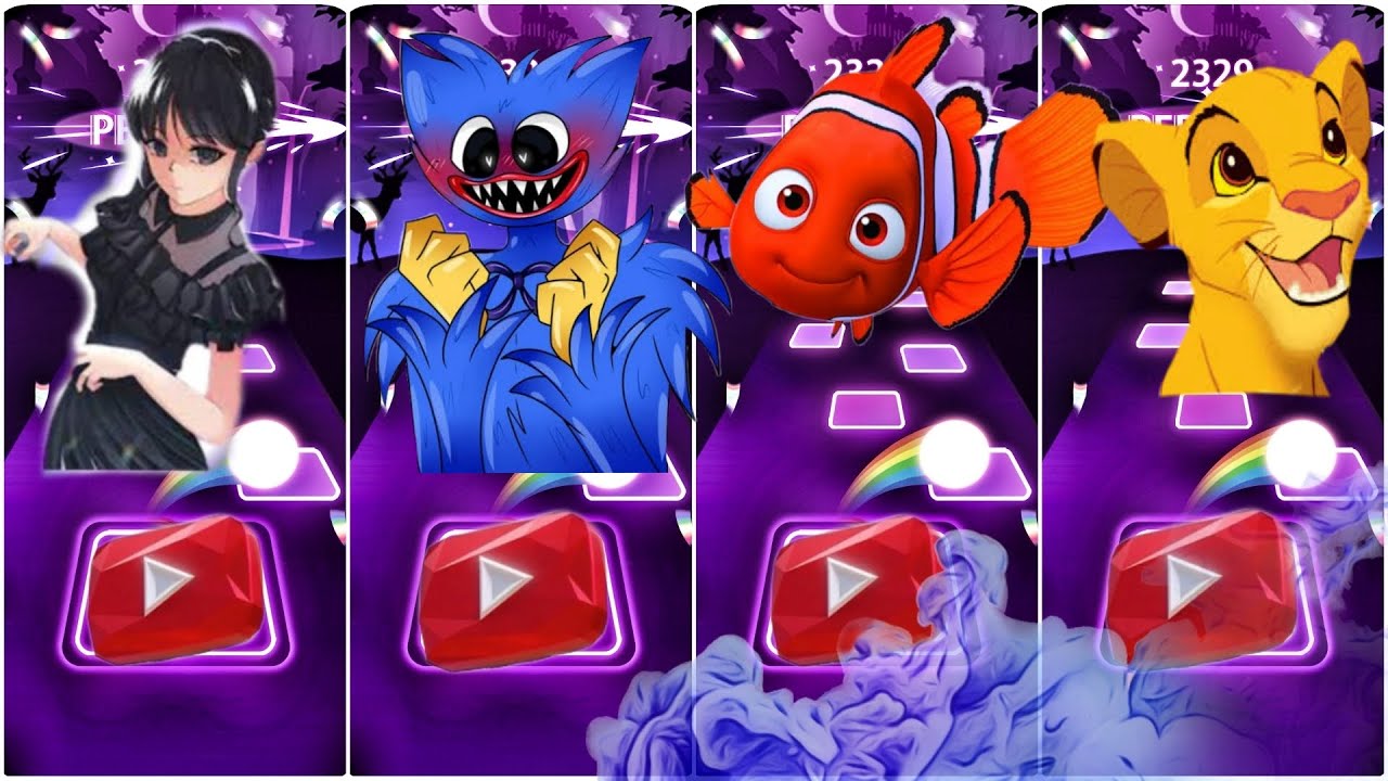 Wednesday anime 🆚 Huggy Wuggy 🆚 Nemo 🆚 Simba Tiles Hop EDM RUSH - YouTube