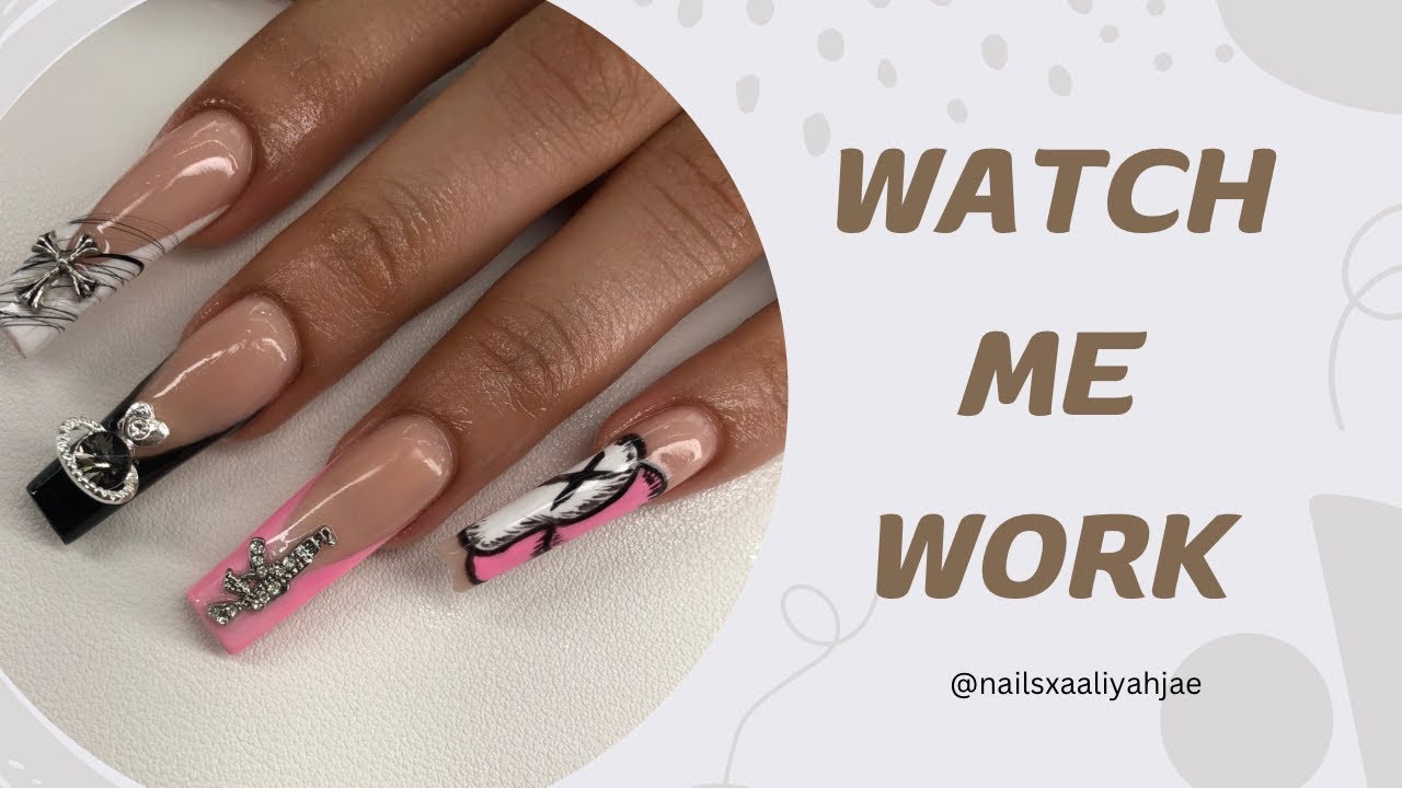 Watch me work | XL pink kaw acrylic nails | Nailsxaaliyahjae - YouTube