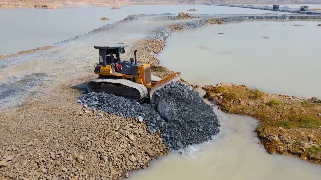 Amazing Techniques Build Road on Water Use Bulldozer Push Stone and ...