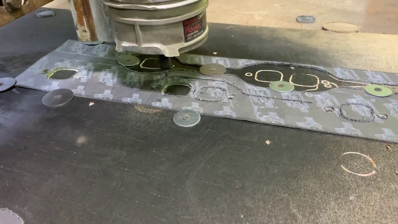 CNC Router Cutting SBC Exhaust Manifold Gasket - YouTube