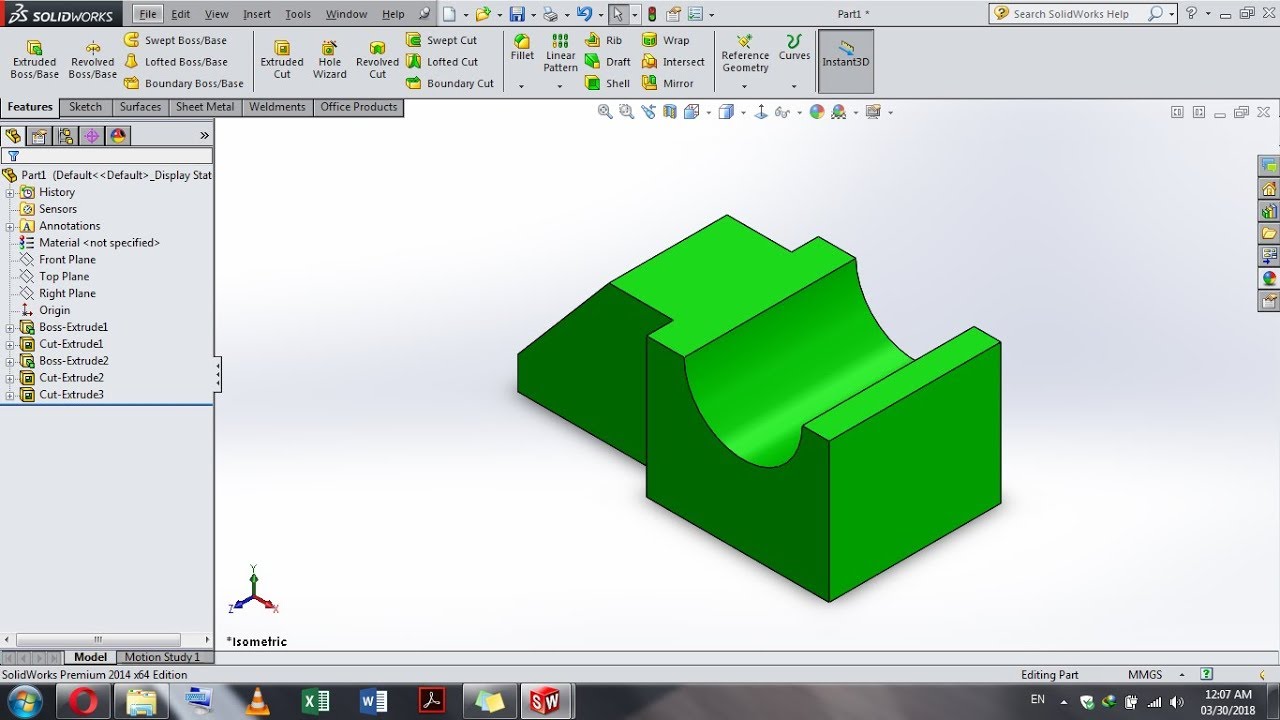 SolidWorks simple Extrude and Extrude cut #3 - YouTube