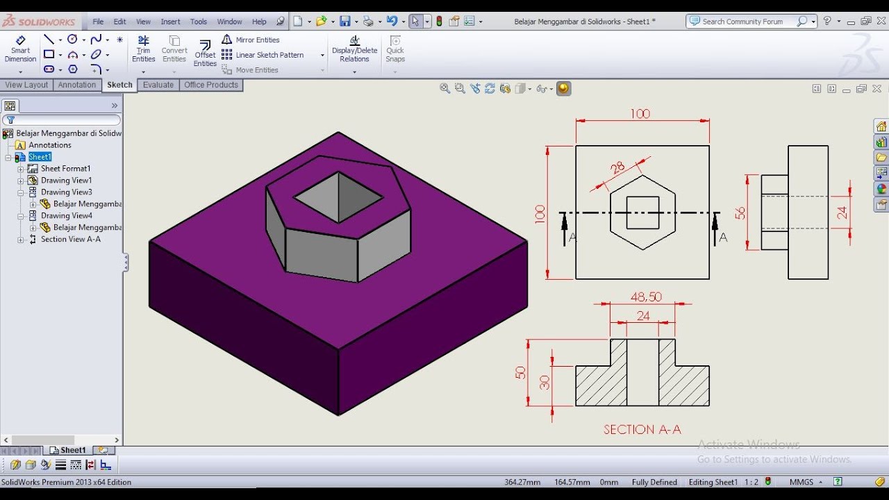 Praktikum 16!! Latihan Menggambar 3D Polygon di Solidworks - YouTube