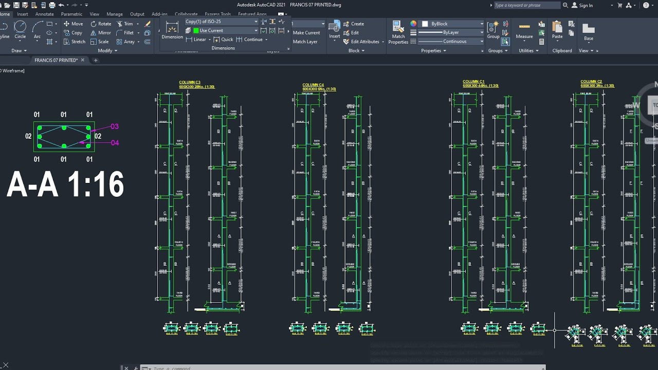 Reinforced Concrete Columns Detailing in AutoCad made easy || Cross ...