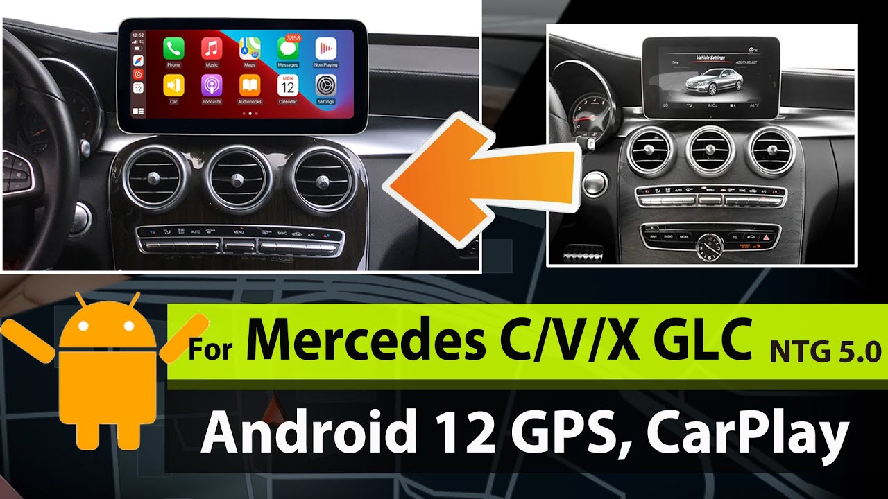 12.3'' Mercedes Benz C V X GLC Android 12 GPS navigation screen + Apple ...