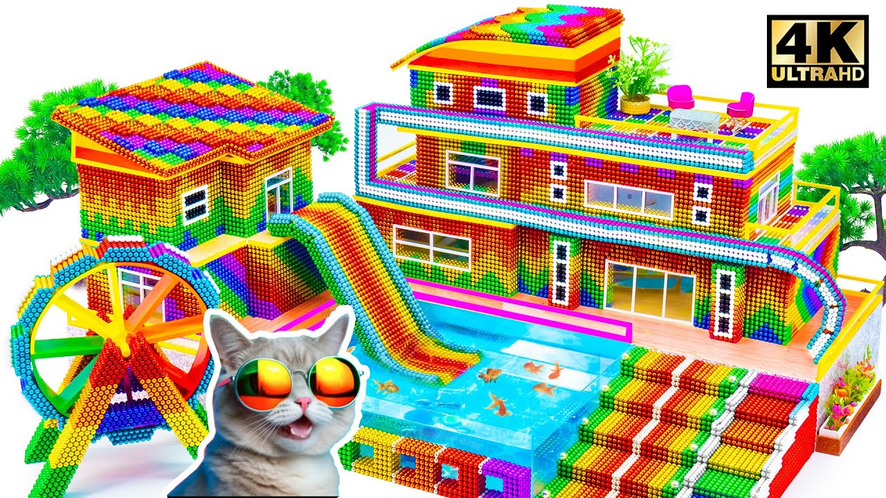 DIY Build Rainbow Disco Villa with Fun Water Slide and Ferris Wheel For ...