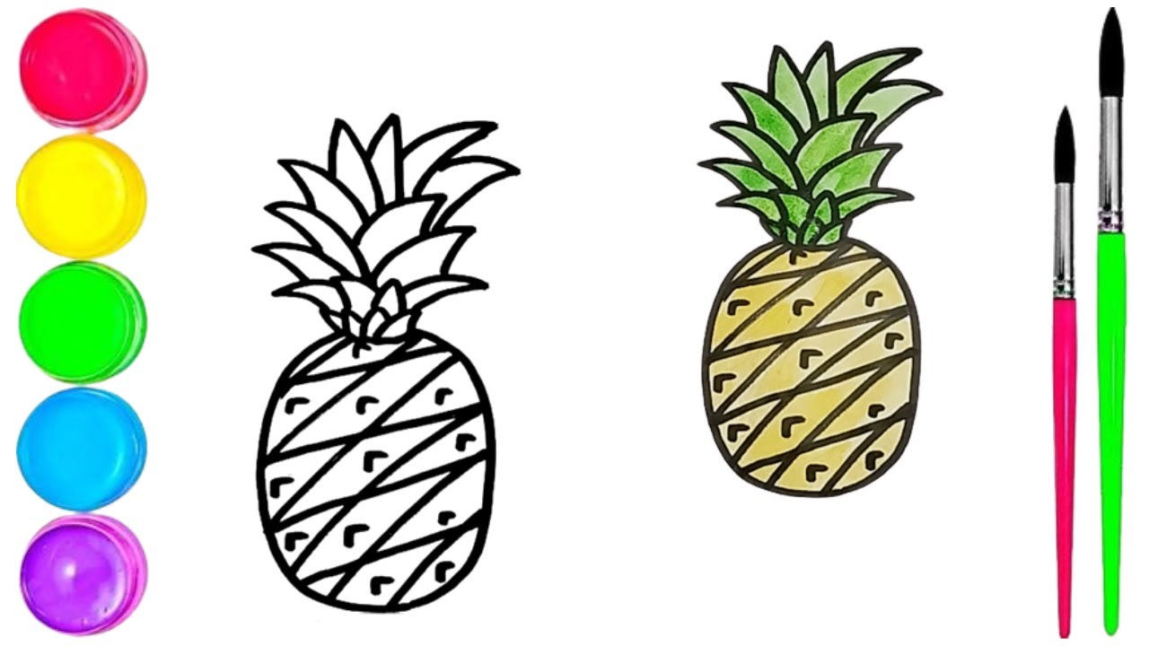 How To Draw cute Pineapple Drawing, Painting & water Coloring For Kids ...