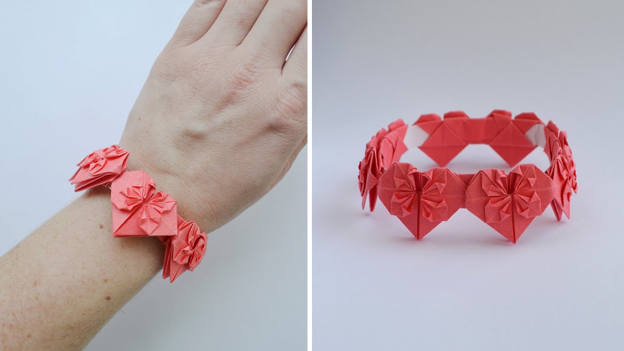 Beautiful PAPER BRACELET "HEARTS" | Origami Jewelry Valentine's Day ...