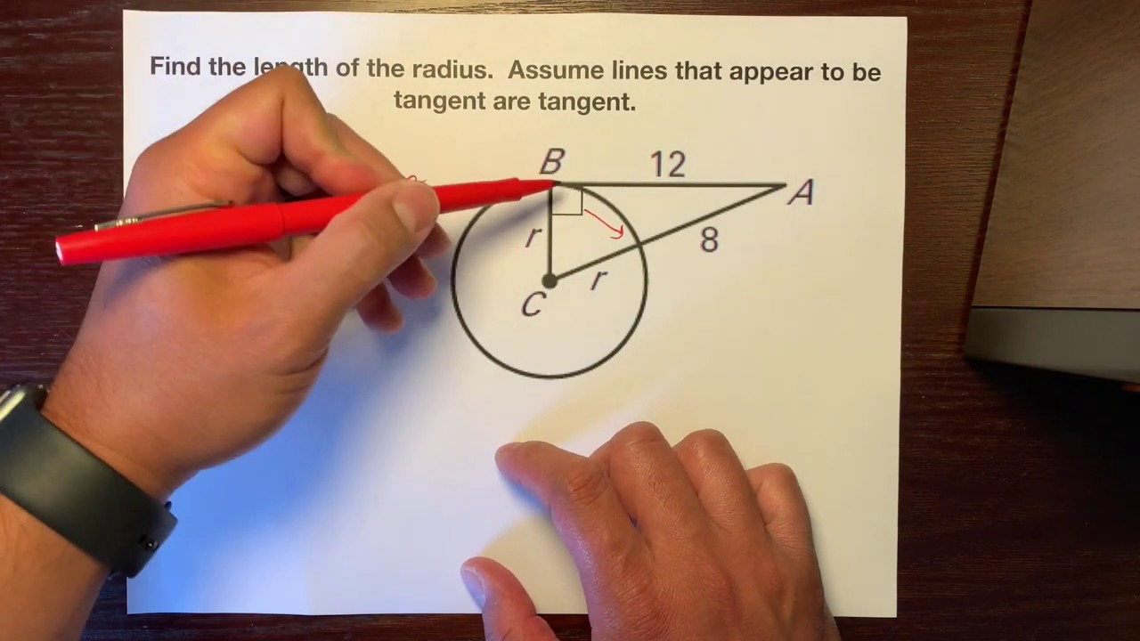 Finding the length of the radius when it intersects a tangent - YouTube