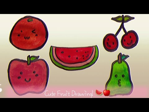 Cute Easy Fruit Drawing! 🍉🍊🍎🍐|How To Draw Cute Fruits. - YouTube