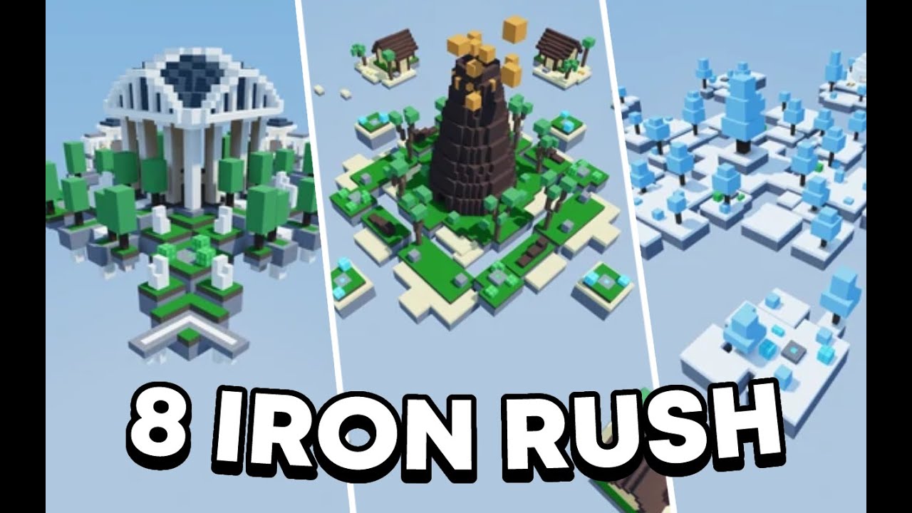 roblox bedwars: All 8 iron rushes (16 blocks) - YouTube