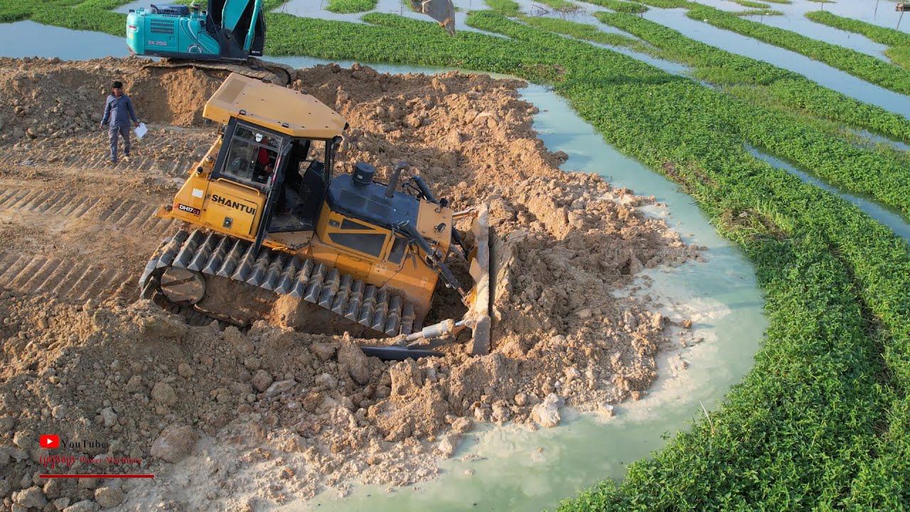 Great Power Dozer Equipment Skill Clearing Soils Crossing Mud With Dump ...