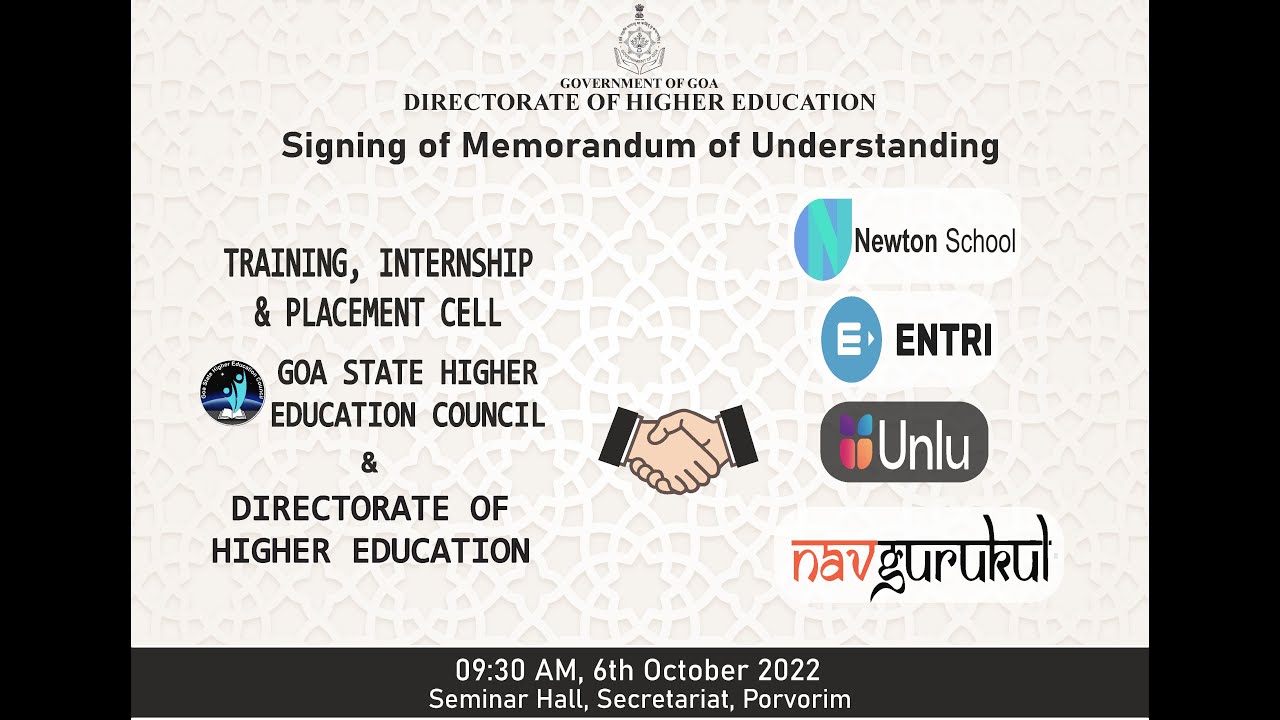 Signing of MoU between TIP Cell, SHEC and DHE with :1) Newton School, 2 ...