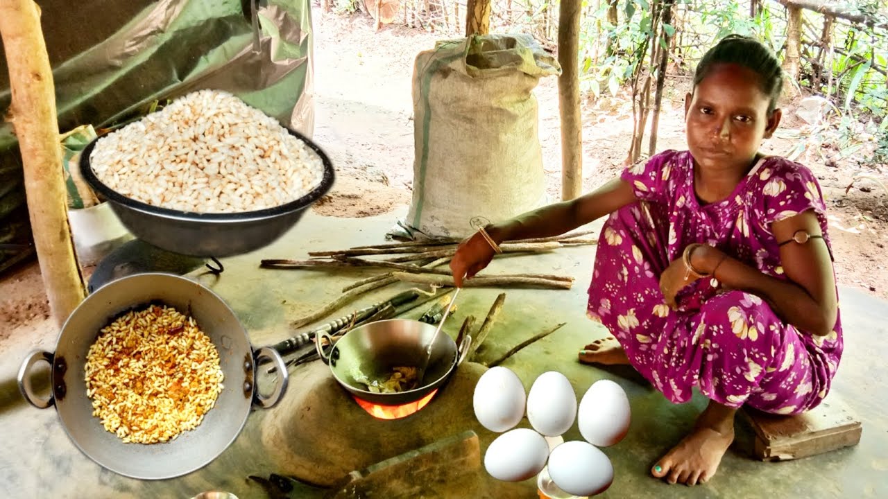 Puff rice and egg fry/Today we cooked and eating/tribal food/desi style ...