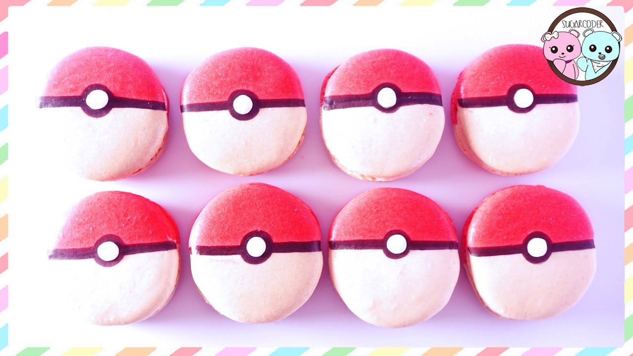 POKEMON POKEBALL MACARONS COOKIES 🐹 Anime Food Baking Dessert Recipe ...