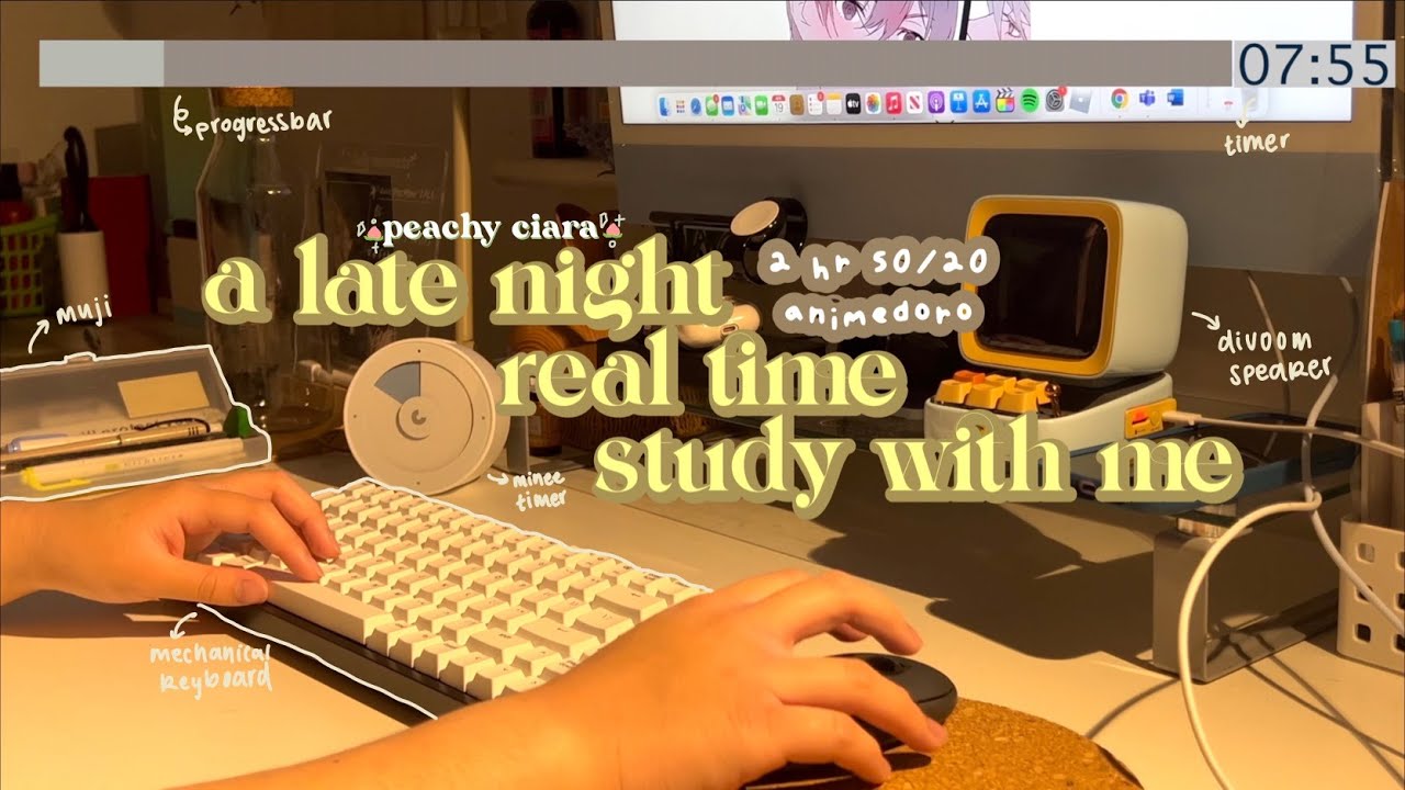 study with me 2 hours 🌙 late night animedoro 50/20| no music, typing ...