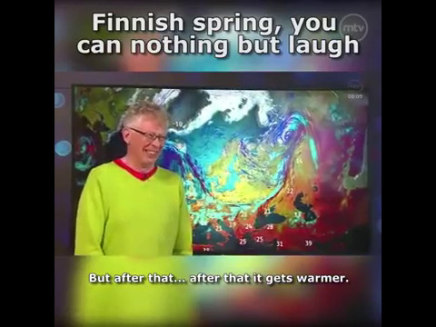 Finnish weatherman can't stop laughing/Pekka Poudan pokka pettää 10.5. ...