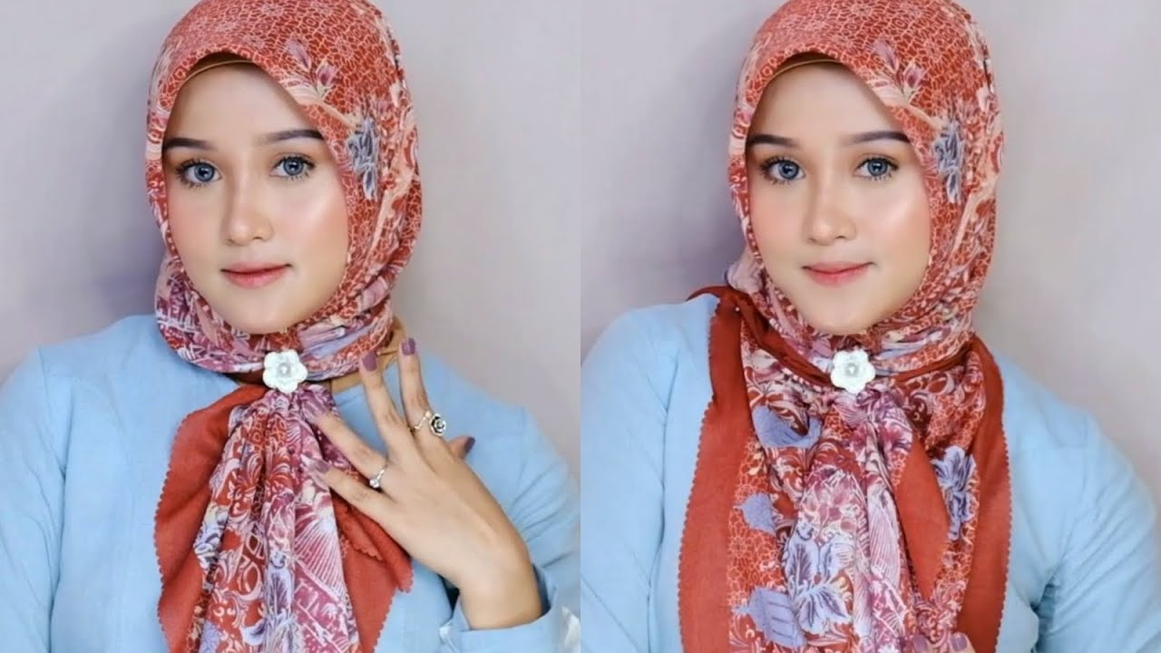 TUTORIAL HIJAB SEGI EMPAT MOTIF PESTA MENUTUP DADA DAN PESTA SIMPLE - YouTube