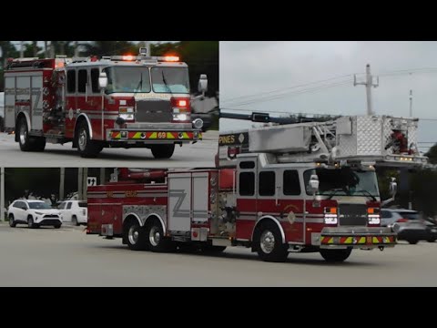 Pembroke Pines, FL Fire Rescue Engine 69 and Platform 69 Responding ...