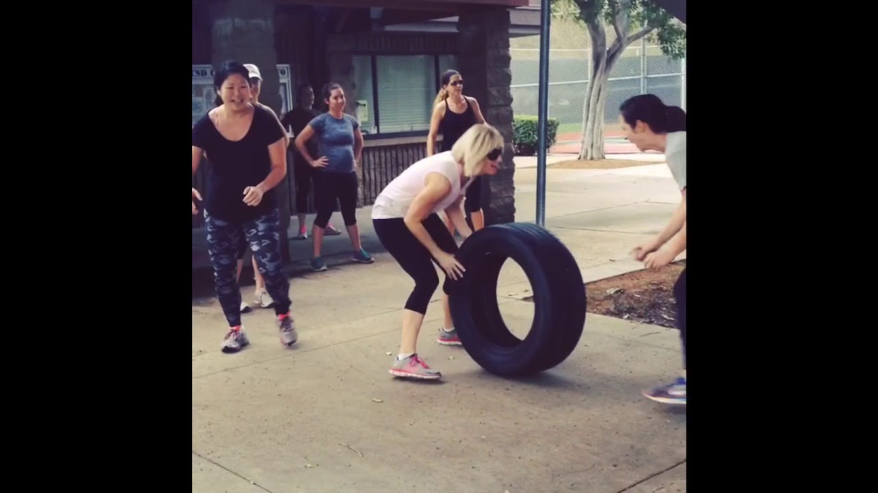 BOOTCAMP WORKOUT: TIRE ROLL RELAY - YouTube