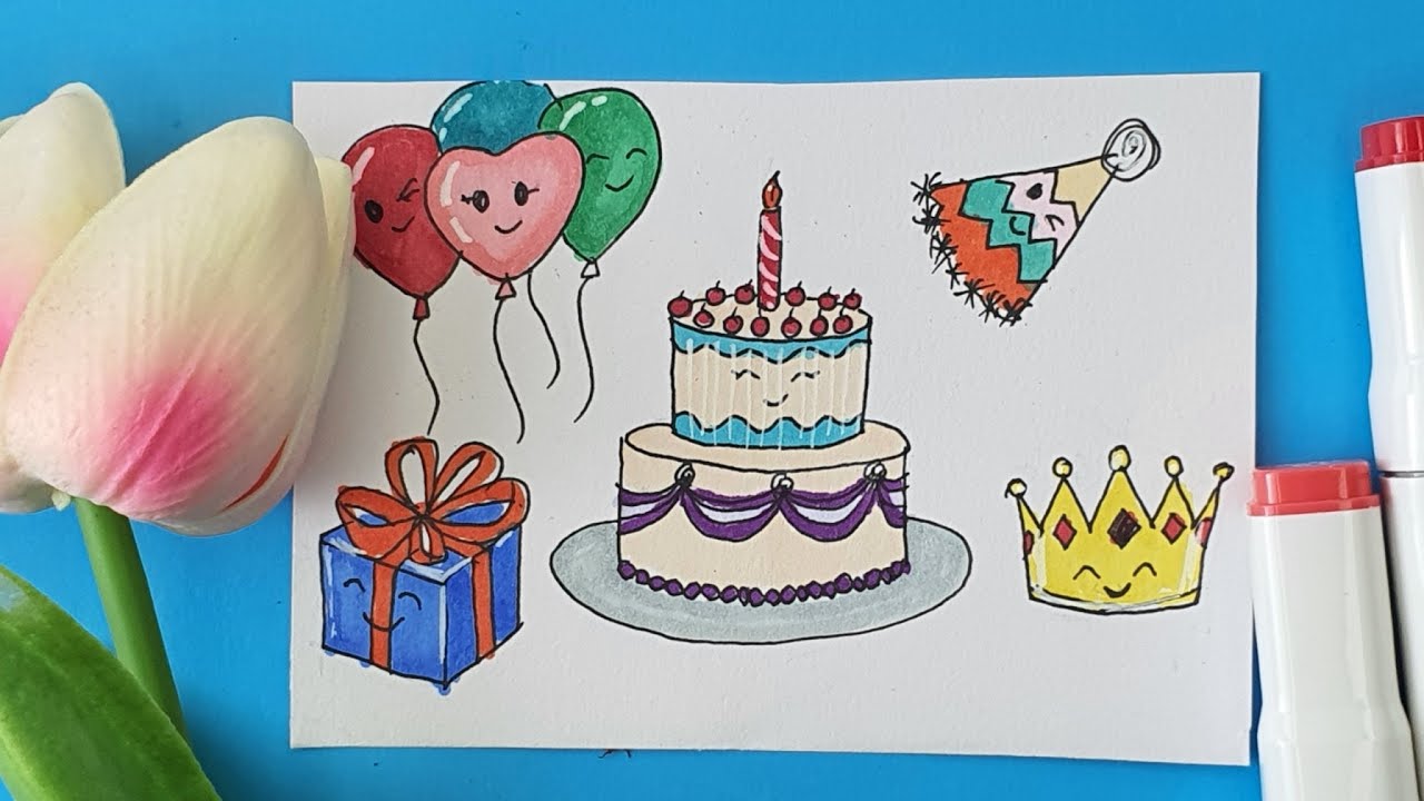 Draw Birthday Celebration Icons Part One - YouTube