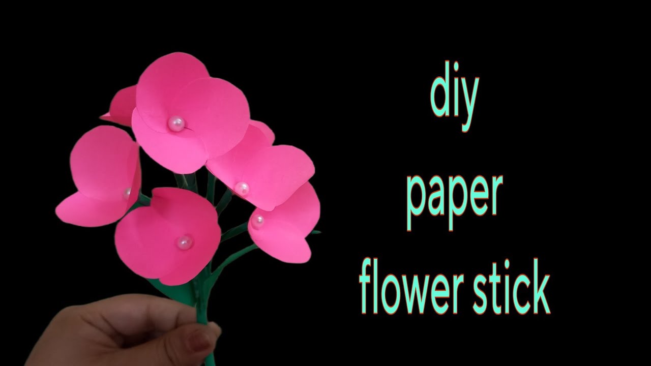 Diy paper flower stick/paper flower making/paper flower craft - YouTube